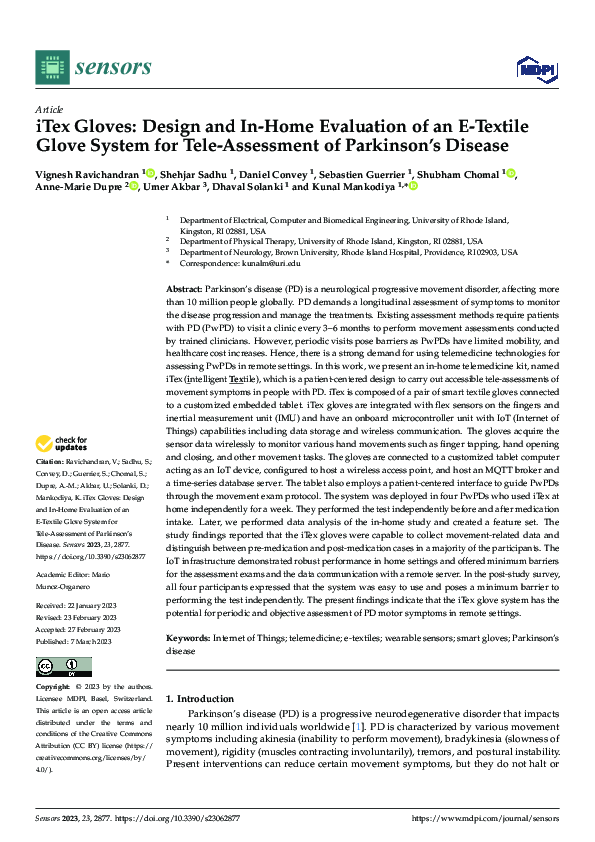 (PDF) iTex Gloves: Design and In-Home Evaluation of an E-Textile Glove ...
