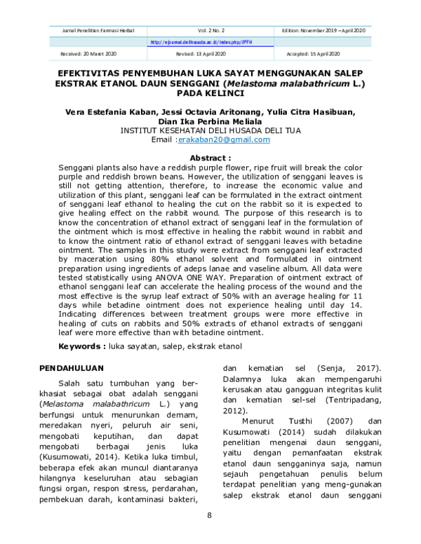 (PDF) EFEKTIVITAS PENYEMBUHAN LUKA SAYAT MENGGUNAKAN SALEP EKSTRAK ...
