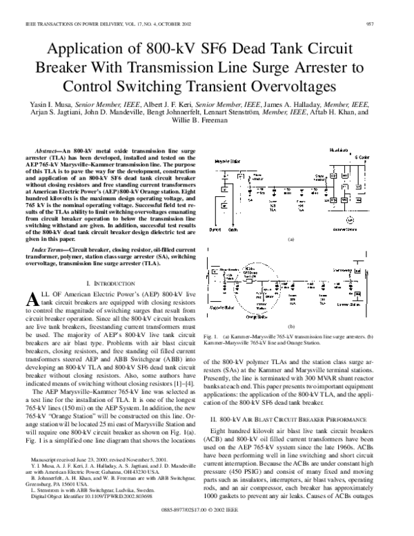 (PDF) Application of 800-kV SF6 dead tank circuit breaker with transmission line surge arrester ...