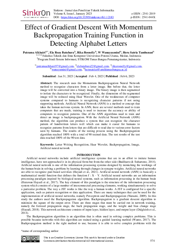 (PDF) Effect of Gradient Descent With Momentum Backpropagation Training Function in Detecting ...