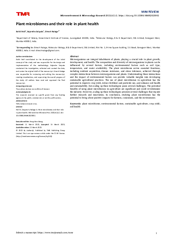 (PDF) Plant microbiomes and their role in plant health