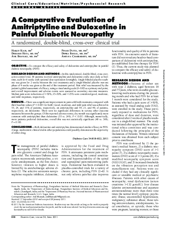 (PDF) A Comparative Evaluation of Amitriptyline and Duloxetine in ...