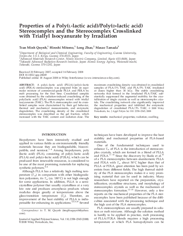 (PDF) Properties of a poly(L-lactic acid)/poly(D-lactic acid) stereocomplex and the ...