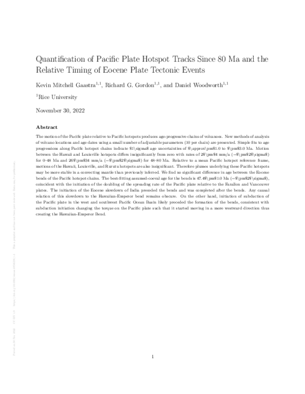 (PDF) Quantification of Pacific Plate Hotspot Tracks Since 80 Ma and ...
