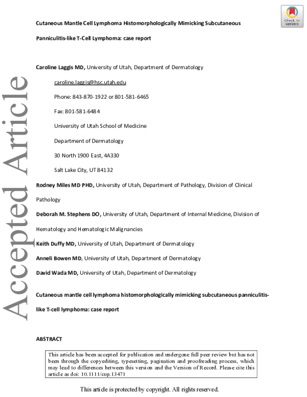 (PDF) Cutaneous mantle cell lymphoma histomorphologically mimicking ...