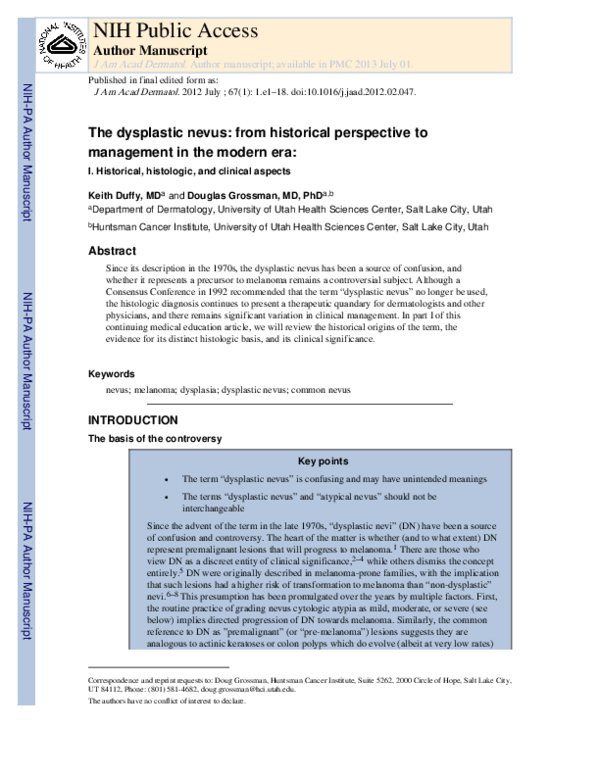 (PDF) The dysplastic nevus: From historical perspective to management ...
