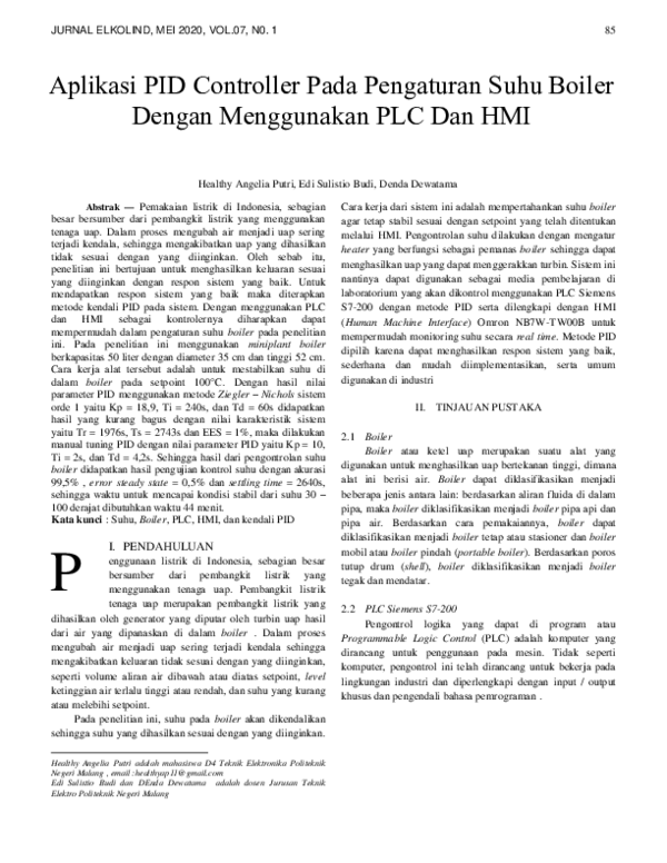 (PDF) Aplikasi PID Controller Pada Pengaturan Suhu Boiler Dengan ...