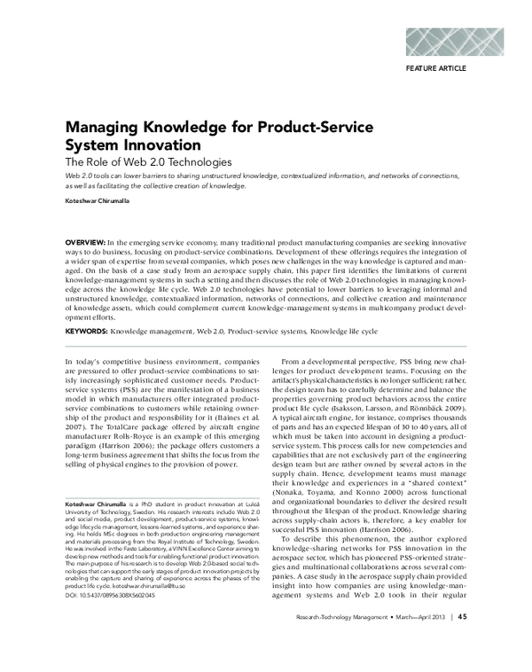 (PDF) Managing Knowledge for Product-Service System Innovation: The Role of Web 2.0 Technologies ...