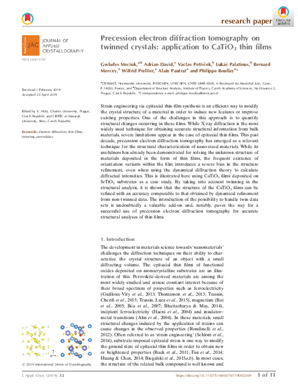 Pdf Precession Electron Diffraction Tomography On Twinned Crystals Application To Catio3thin