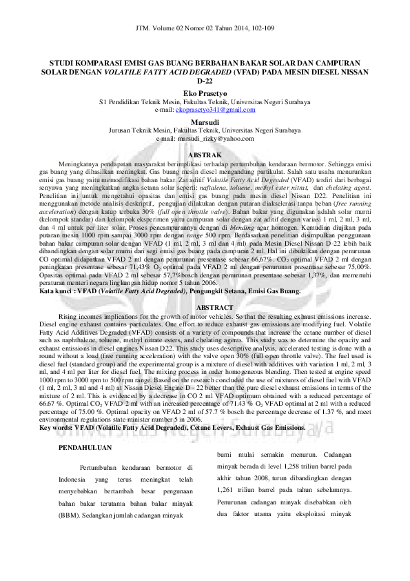 (PDF) Studi Komparasi Emisi Gas Buang Berbahan Bakar Solar Dan Campuran ...
