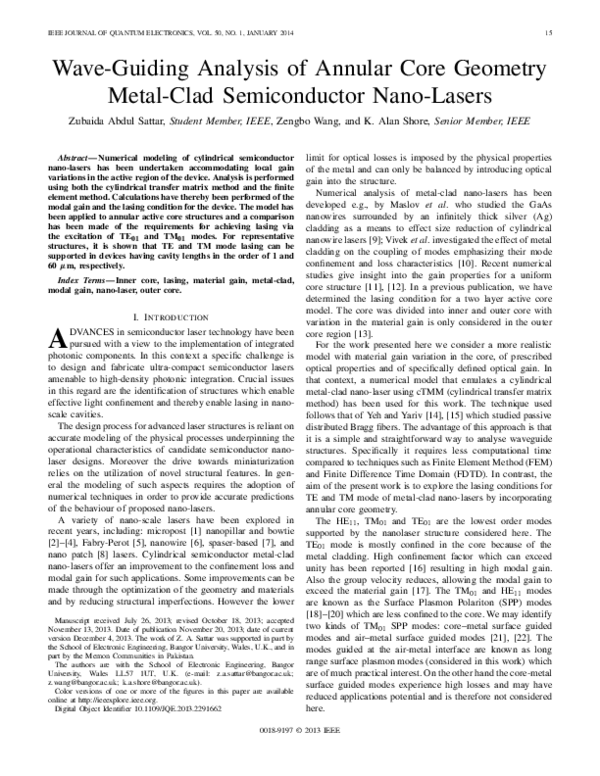 (PDF) Wave-Guiding Analysis of Annular Core Geometry Metal-Clad ...