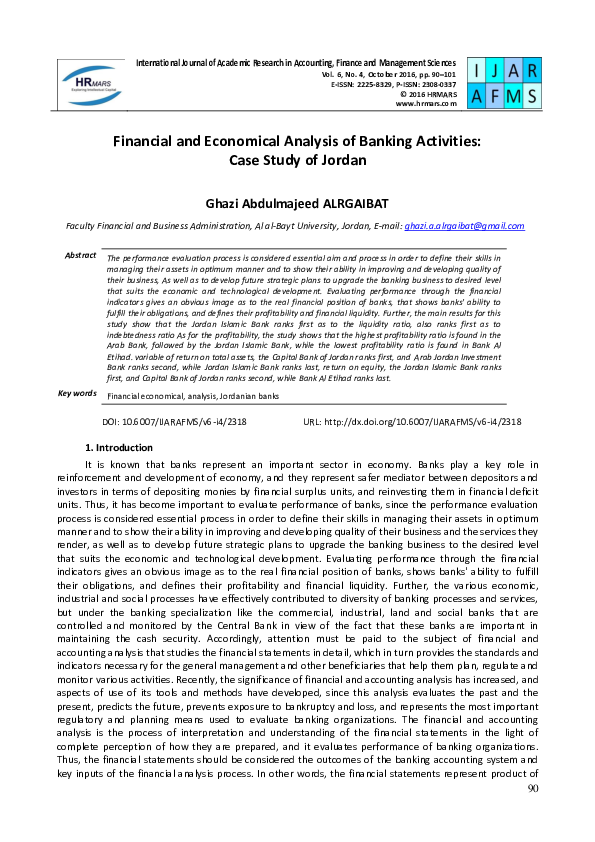 (PDF) Financial and Economical Analysis of Banking Activities: Case ...