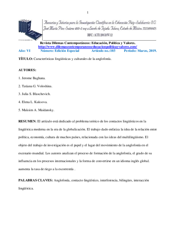 (PDF) Características lingüísticas y culturales de la anglofonía