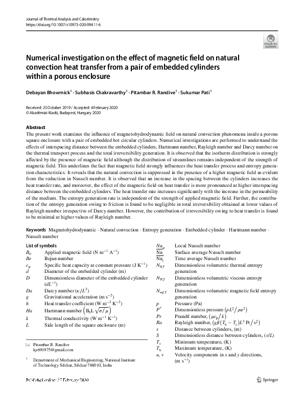 (PDF) Numerical investigation on the effect of magnetic field on natural convection heat ...