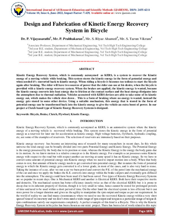 (PDF) Design and Fabrication of Kinetic Energy Recovery System in Bicycle