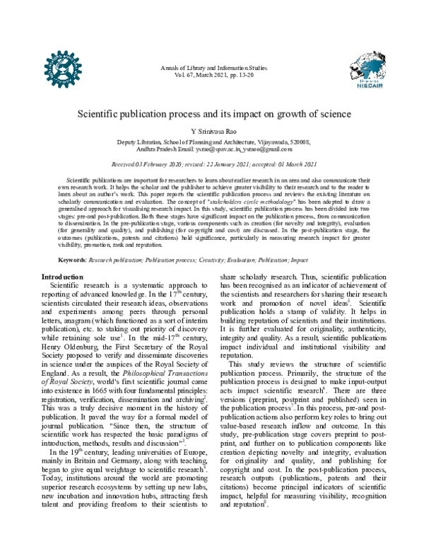(PDF) Scientific publication process and its impact on growth of science