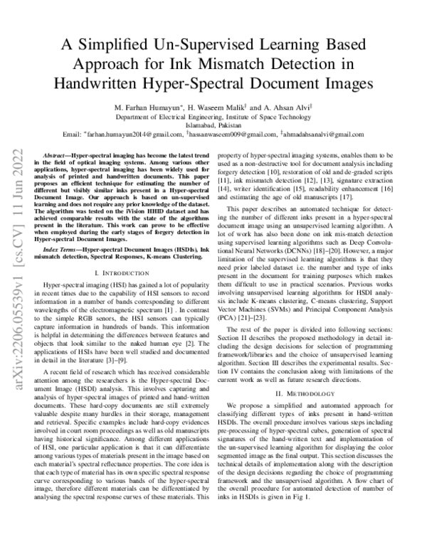 Pdf A Simplified Un Supervised Learning Based Approach For Ink Mismatch Detection In