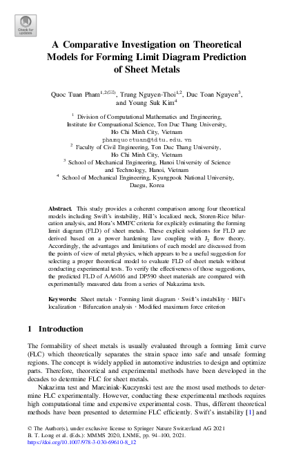 Pdf A Comparative Investigation On Theoretical Models For Forming Limit Diagram Prediction Of