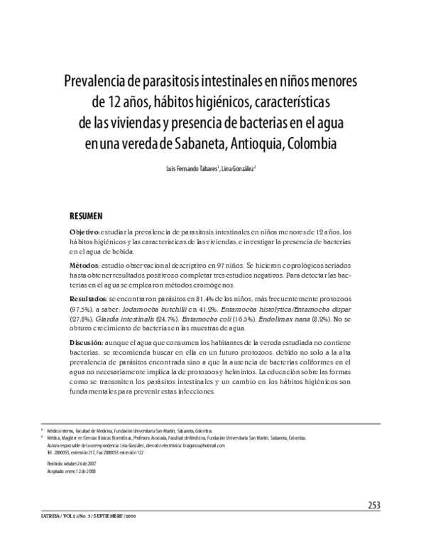 (PDF) Prevalencia de parasitosis intestinales en niños menores de 12 ...