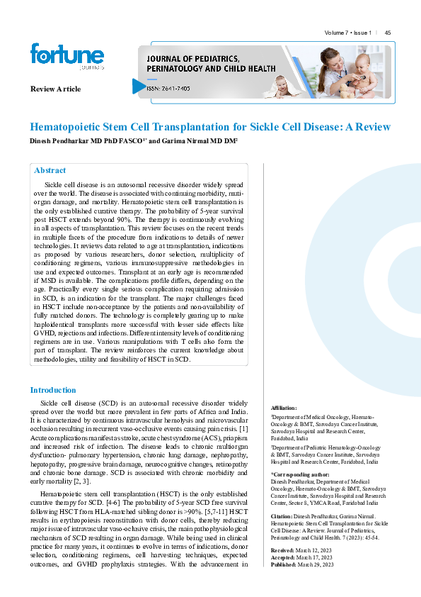(PDF) Hematopoietic Stem Cell Transplantation for Sickle Cell Disease ...