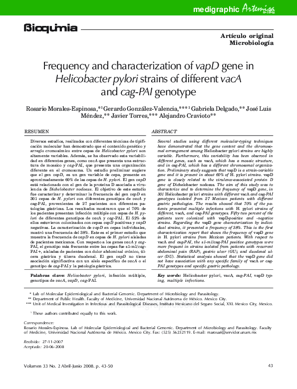 (PDF) Caracterización y frecuencia del gen vapD en Helicobacter pylori ...