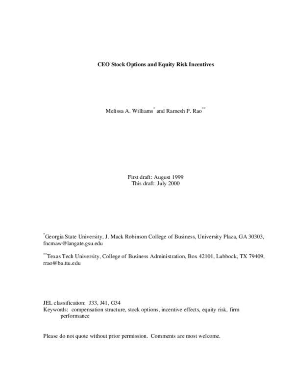 (PDF) CEO Stock Options and Equity Risk Incentives