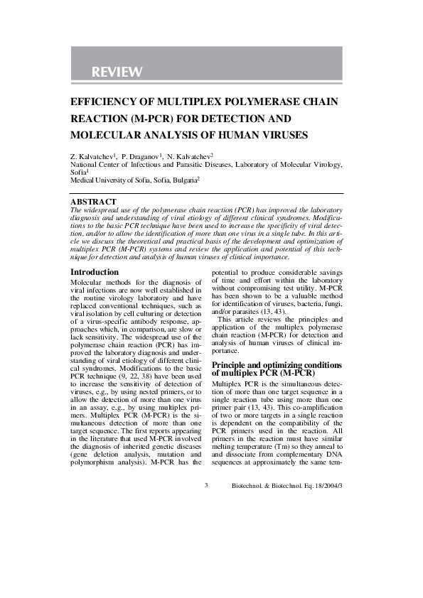 (PDF) Efficiency of Multiplex Polymerase Chain Reaction (M-PCR) for Detection and Molecular ...