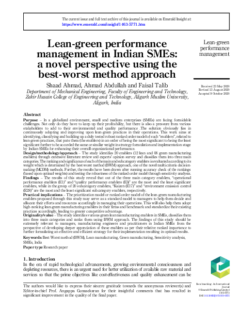 (PDF) Lean-green performance management in Indian SMEs: a novel ...