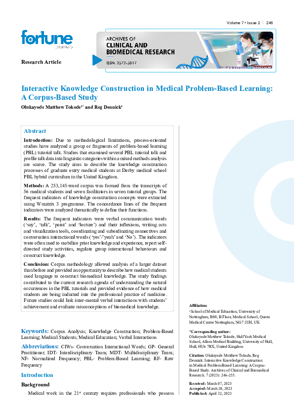 (PDF) Interactive Knowledge Construction in Medical Problem-Based ...