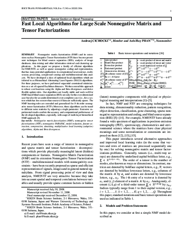 (PDF) Fast Local Algorithms for Large Scale Nonnegative Matrix and Tensor Factorizations