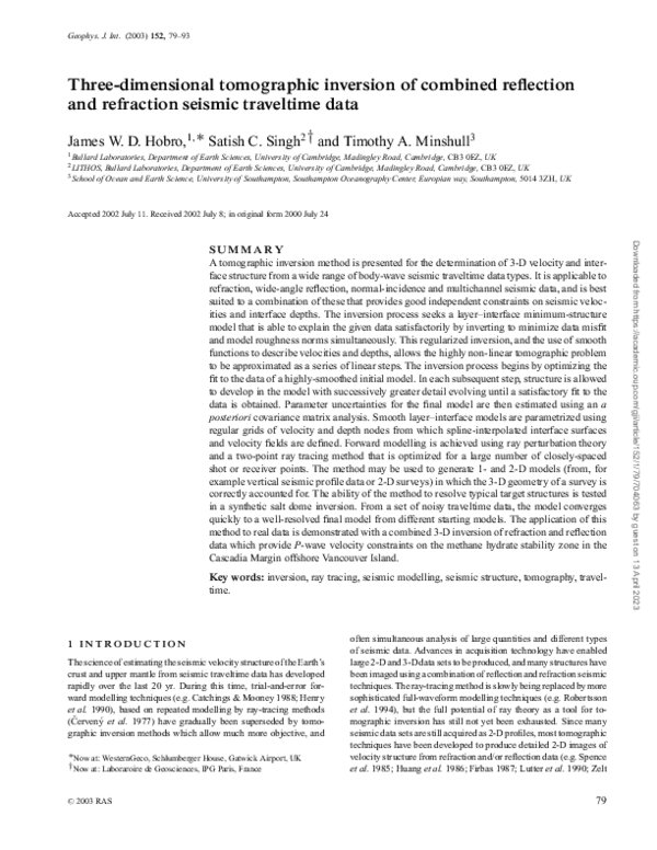(PDF) Three-dimensional tomographic inversion of combined reflection and refraction seismic ...