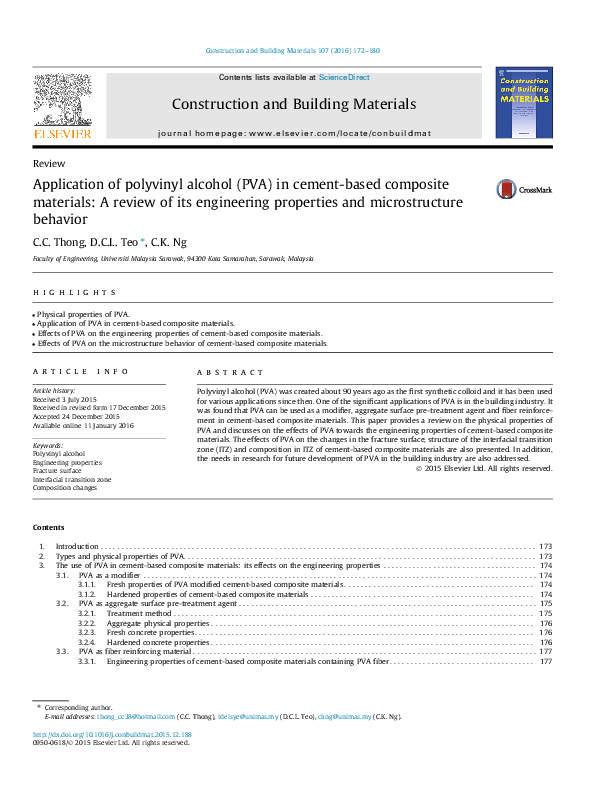 (PDF) Application of polyvinyl alcohol (PVA) in cement-based composite ...