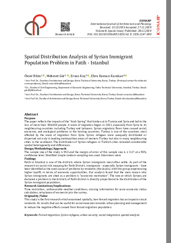 (PDF) Spatial Distribution Analysis of Syrian Immigrant Population ...