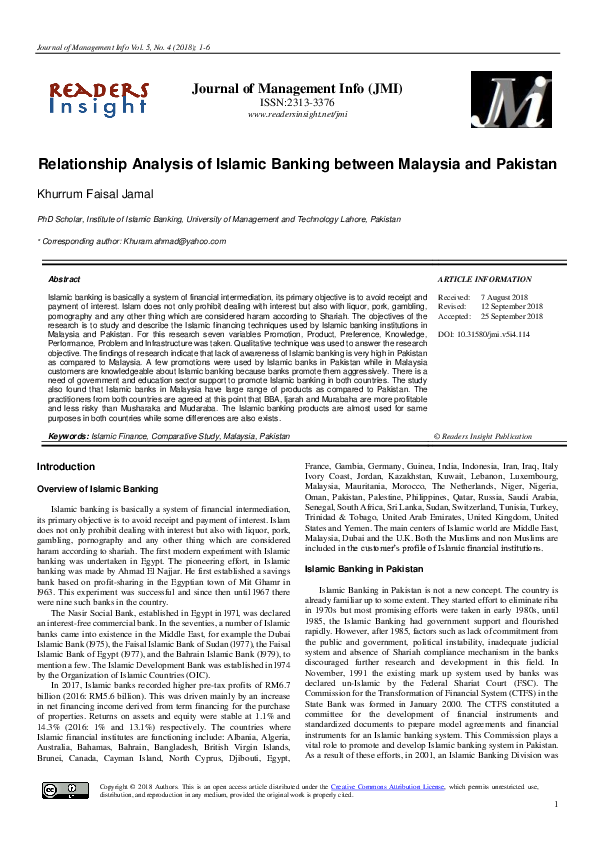 (PDF) Relationship Analysis of Islamic Banking between Malaysia and Pakistan