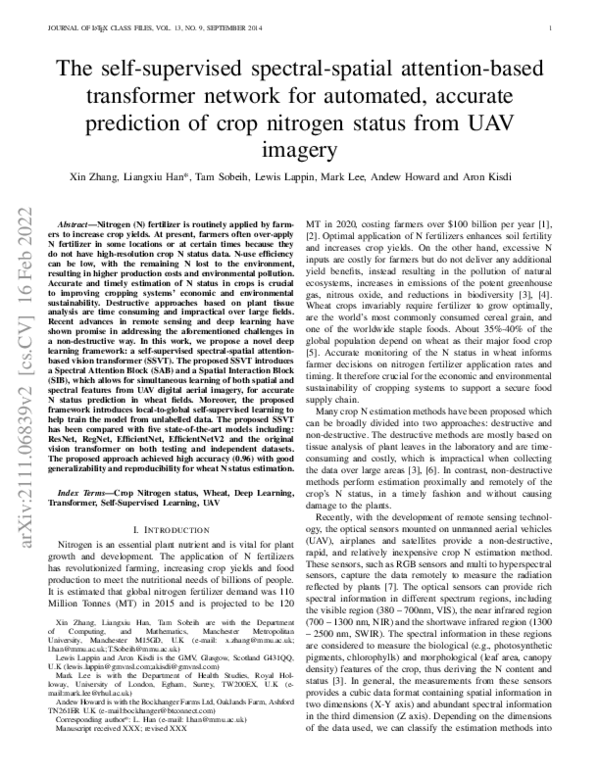 Pdf The Self Supervised Spectral Spatial Attention Based Transformer Network For Automated