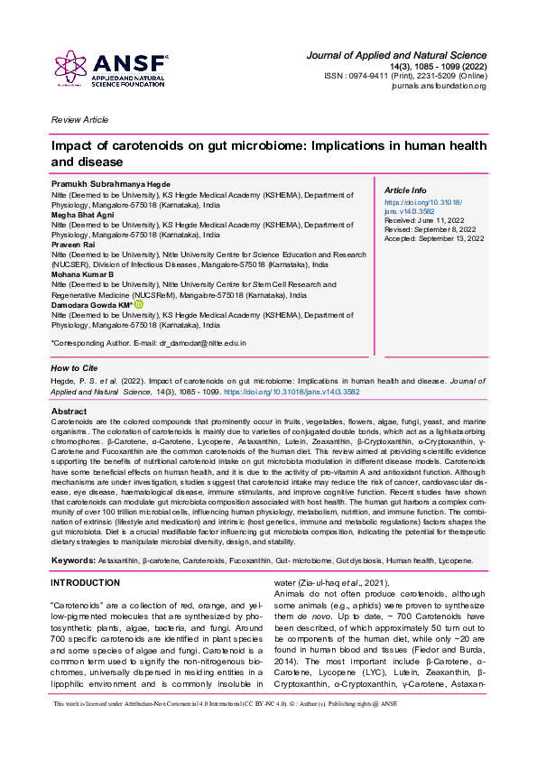 (PDF) Impact of carotenoids on gut microbiome: Implications in human health and disease