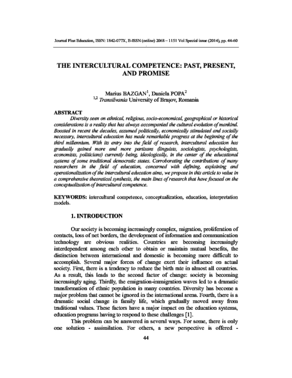 (PDF) The Intercultural Competence: Past, Present, and Promise