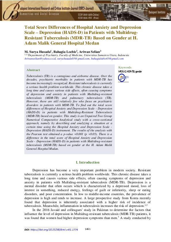 (PDF) Total Score Differences of Hospital Anxiety and Depression Scale ...