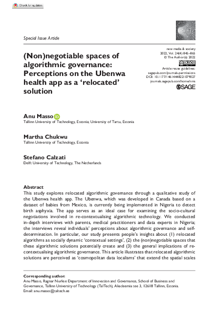 (PDF) (Non)negotiable spaces of algorithmic governance: Perceptions on ...