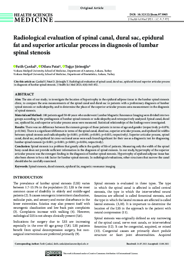 (PDF) Radiological evaluation of spinal canal, dural sac, epidural fat ...