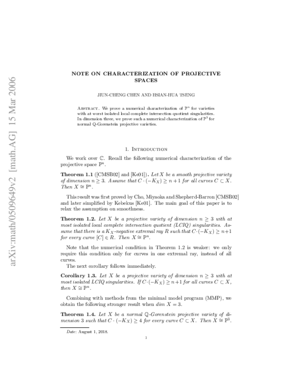 Pdf Note On Characterization Of Projective Spaces