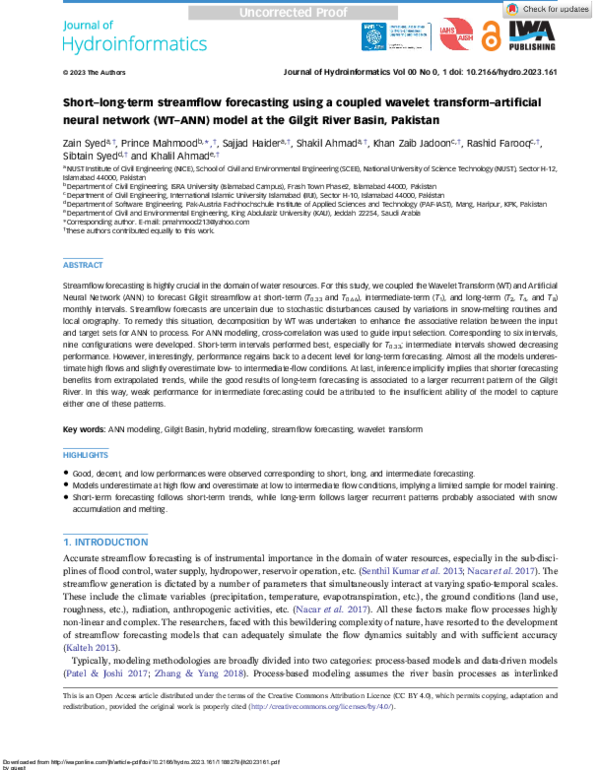 Pdf Shortlong Term Streamflow Forecasting Using A Coupled Wavelet Transformartificial Neural