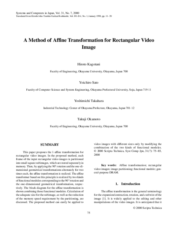 Pdf A Method Of Affine Transformation For Rectangular Video Image
