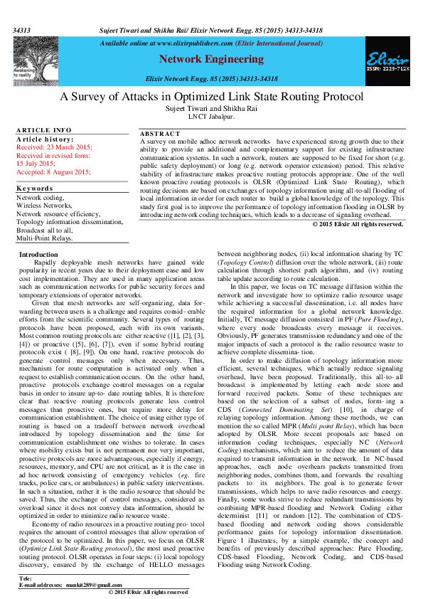 (PDF) A Survey of Attacks in Optimized Link State Routing Protocol