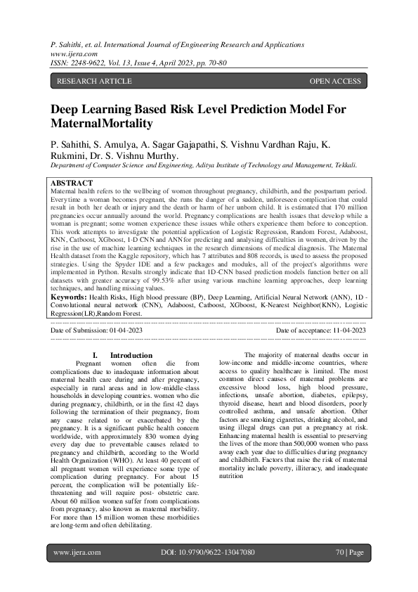 (PDF) Deep Learning Based Risk Level Prediction Model For Maternal Mortality