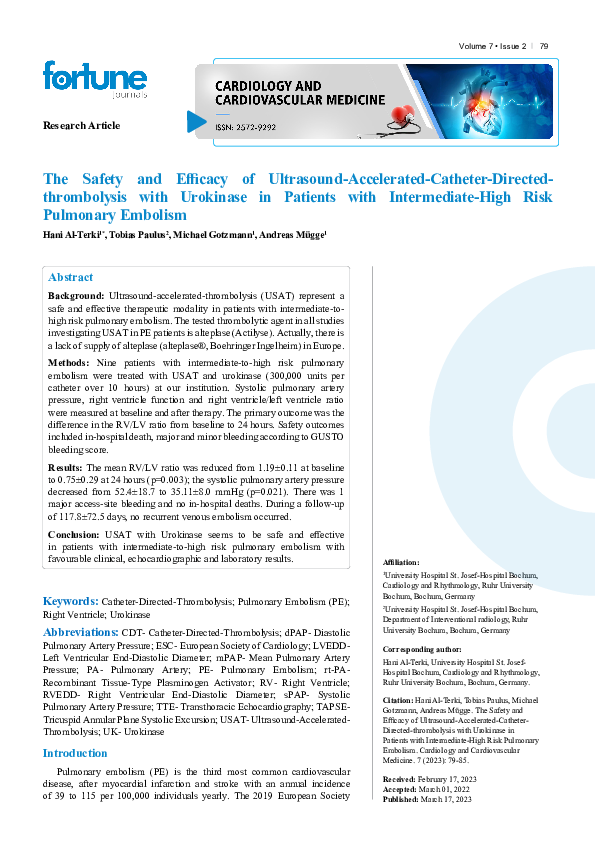 Pdf The Safety And Efficacy Of Ultrasound Accelerated Catheter