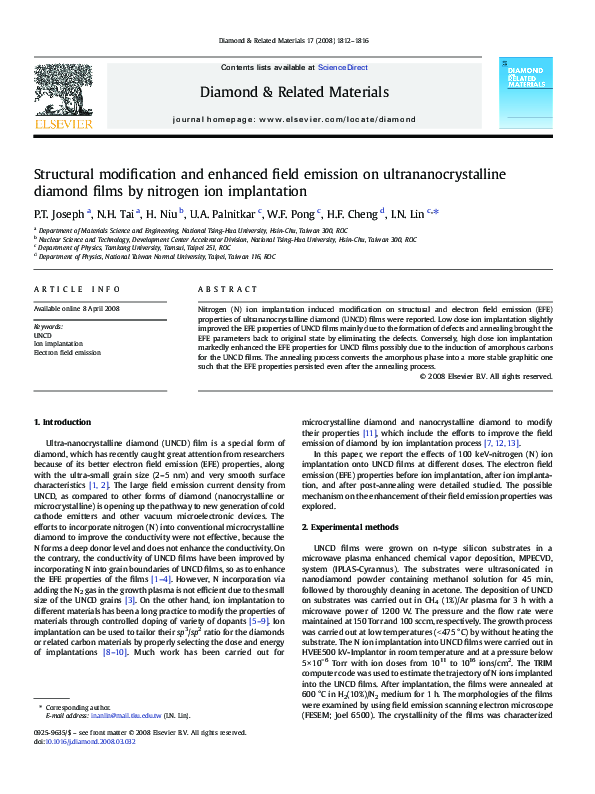 (PDF) Structural modification and enhanced field emission on ultrananocrystalline diamond films ...