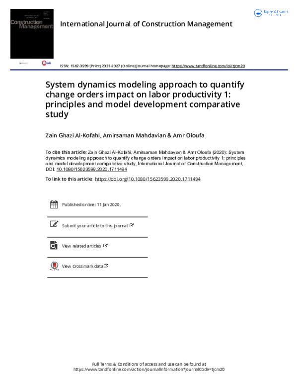 (PDF) System dynamics modeling approach to quantify change orders ...