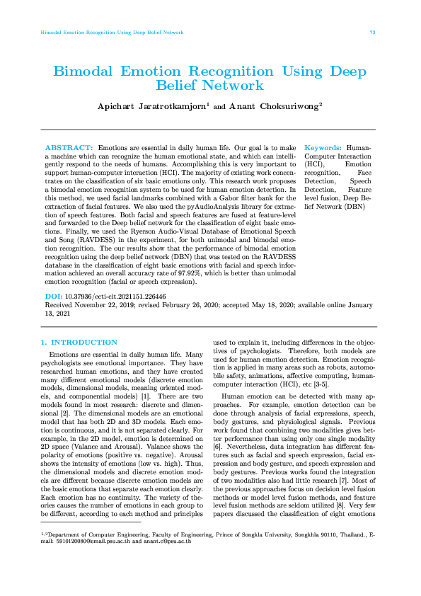 (PDF) Bimodal Emotion Recognition using Deep Belief Network