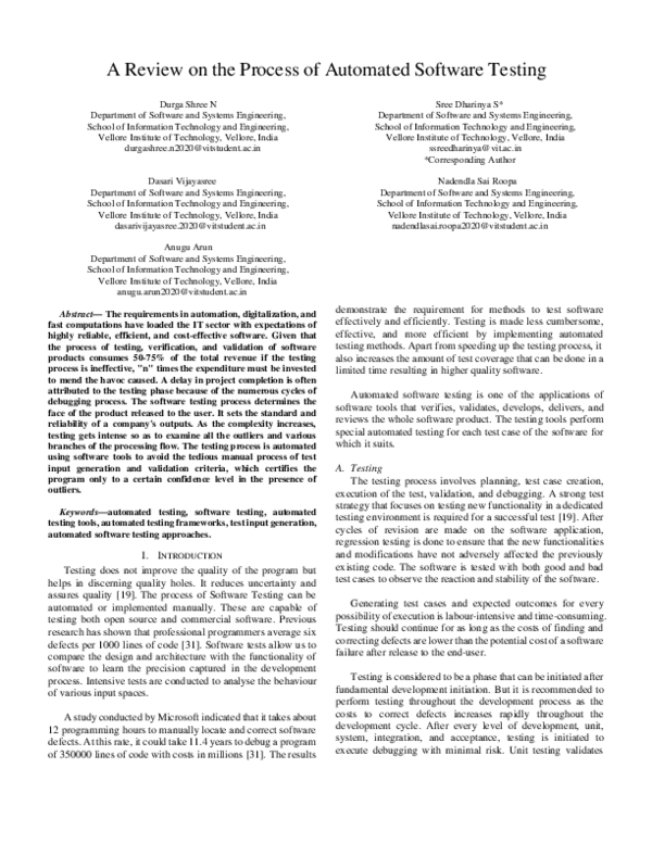 (PDF) A Review on the Process of Automated Software Testing